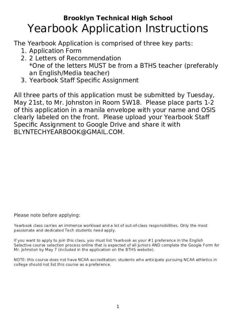 Online Yearbook Application Instructions Doc Template | pdfFiller