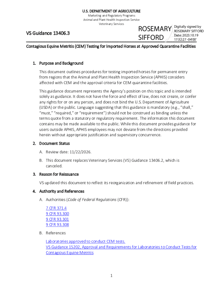 Fillable Online Contagious Equine Metritis (CEM) Testing for Imported ...