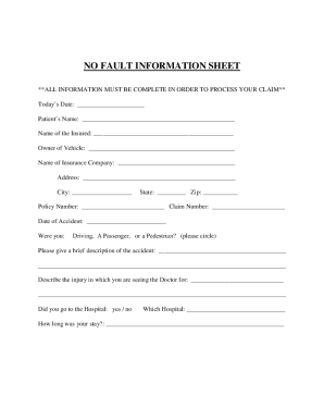 Fillable Online NO FAULT INFORMATION SHEET Fax Email Print - pdfFiller