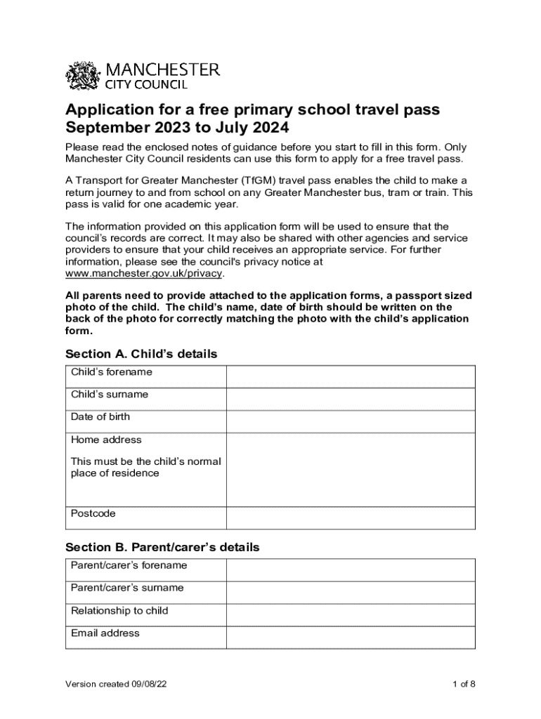 Fillable Online application form for travel assistance 2023/2024 ...