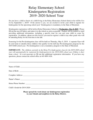 Fillable Online Relay Pre-K and Kindergarten Registration Fax Email ...