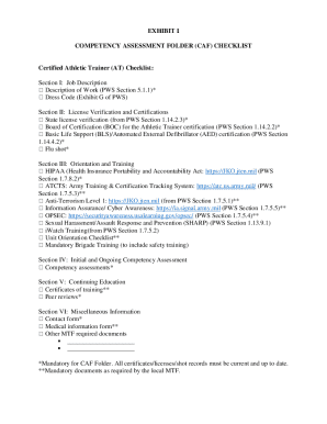 Fillable Online AT Exhibit I Competency Assessment Folder (CAF) ... Fax ...