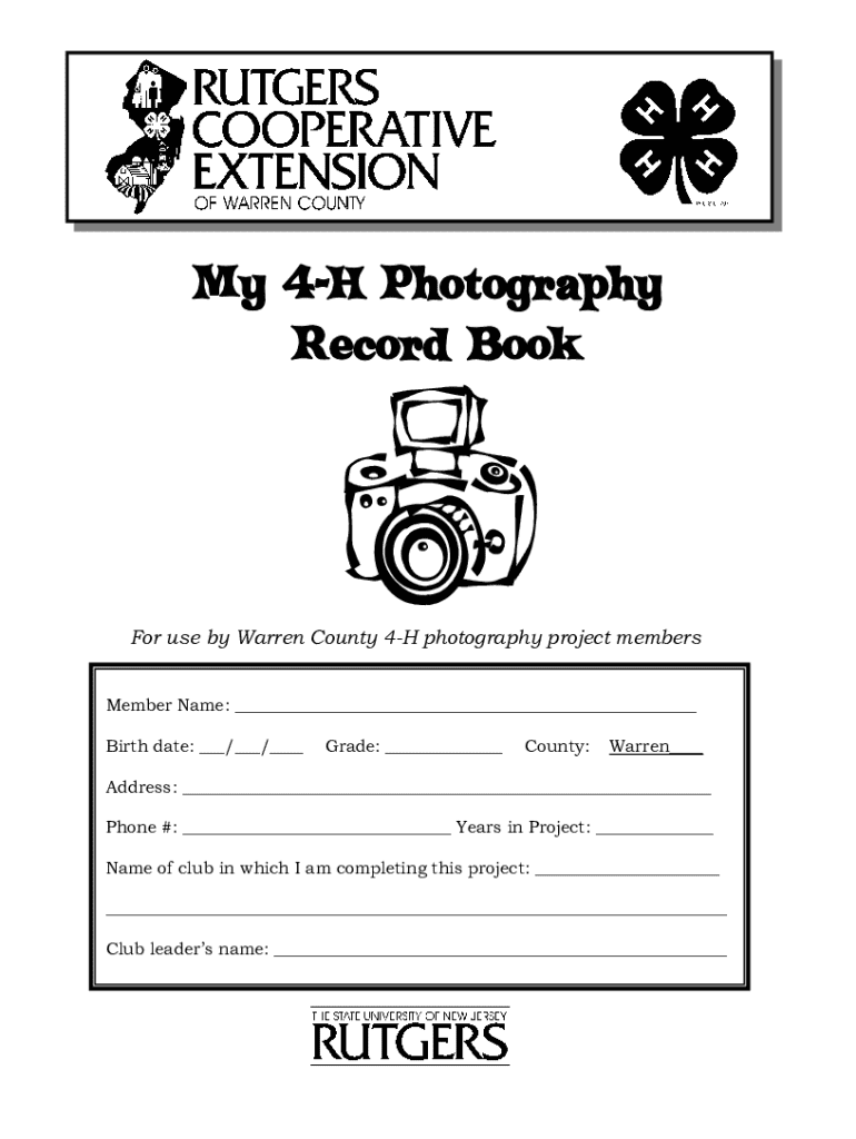 Fillable Online warren njaes rutgers Johnston County 4-H Record Book Report Form - Year Fax ...