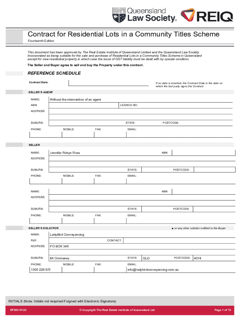 Fillable Online QLS/REIQ Contract for Residential Lots in a Community ... Fax Email Print ...
