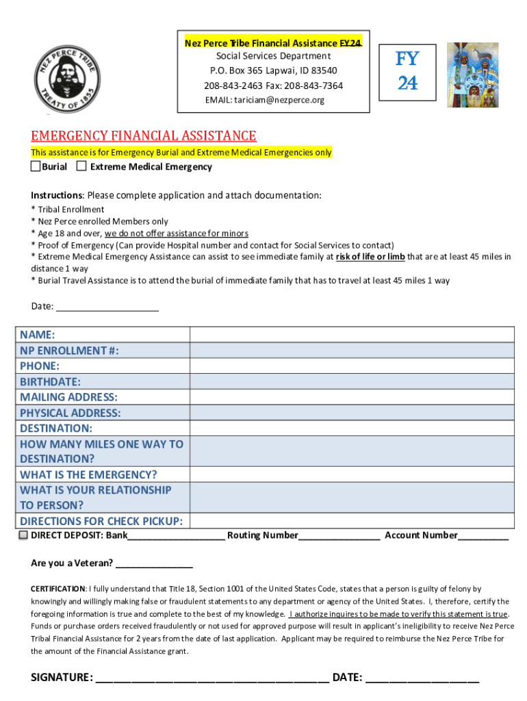 Fillable Online Nez Perce Tribe Department of Social Services P.O. Box 365 ... Fax Email Print ...