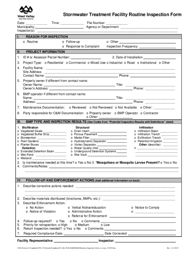 Fillable Online Stormwater Treatment Facility Routine Inspection Form ...