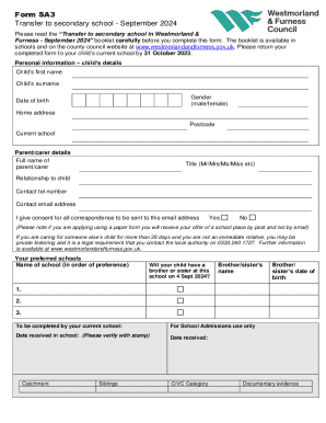 Fillable Online SA3 Transfer to Secondary School Application Form PDF ...