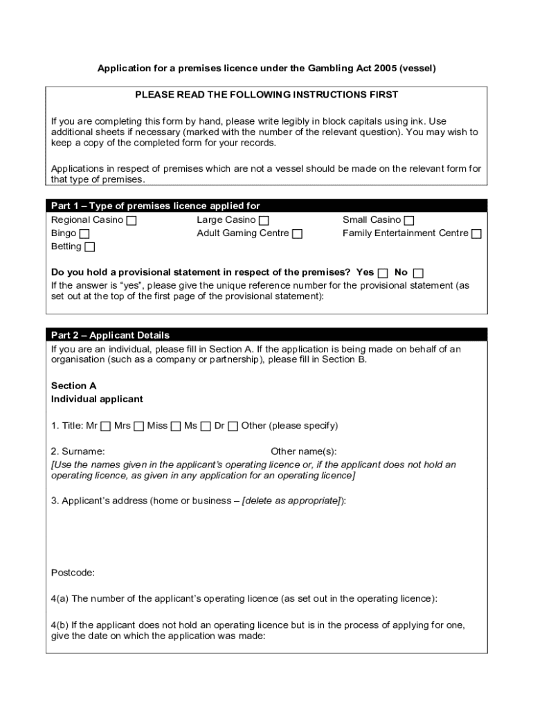 Fillable Online Gambling Act transfer a premises licence application ...