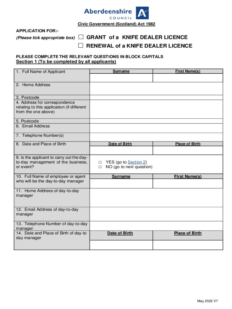 Fillable Online Knife Dealer Licence Application Form Fax Email Print - pdfFiller