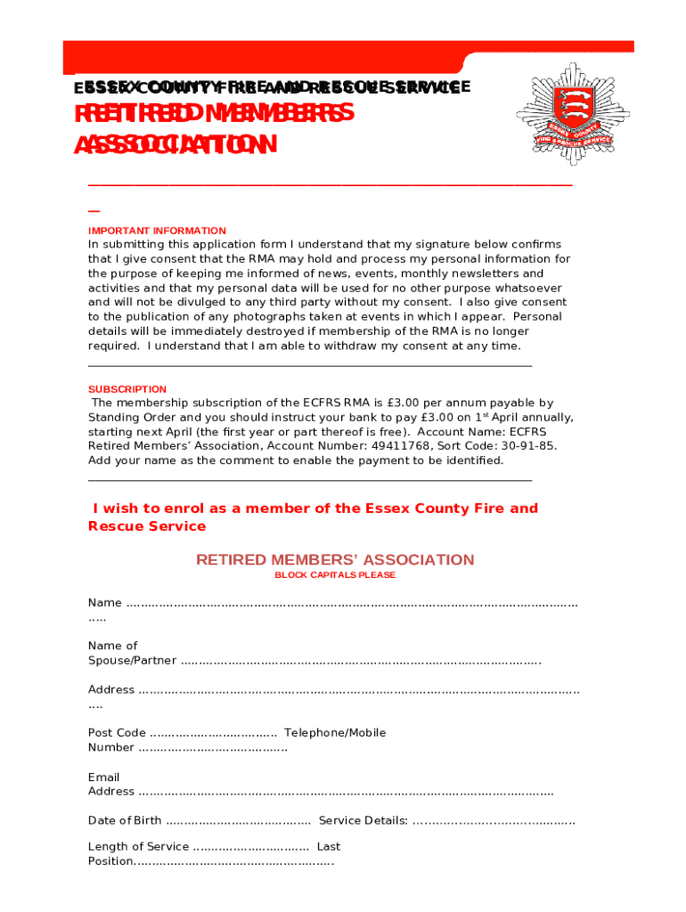 Retired Members Association Application Doc Template | pdfFiller