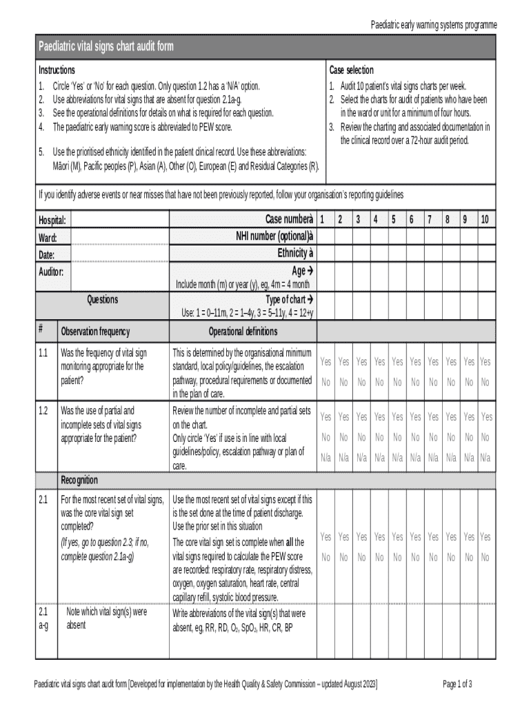 National vital sign chart audit Doc Template | pdfFiller