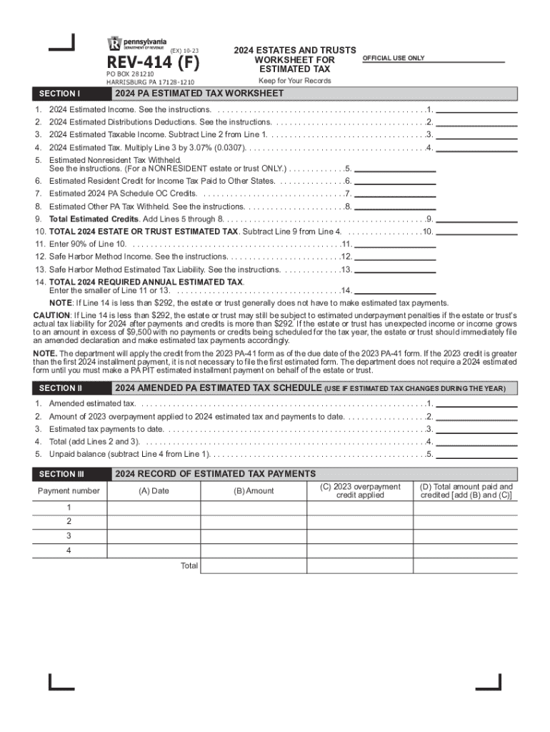 Fillable Online 2024 Estates and Trusts Worksheet for Estimated Tax ...
