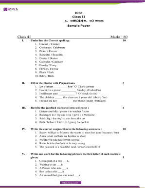 Fillable Online ICSE Class 2 English Language Sample Paper. ICSE Class ...