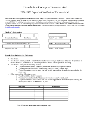 Fillable Online Financial Aid - 20242025 Dependent Verification ...