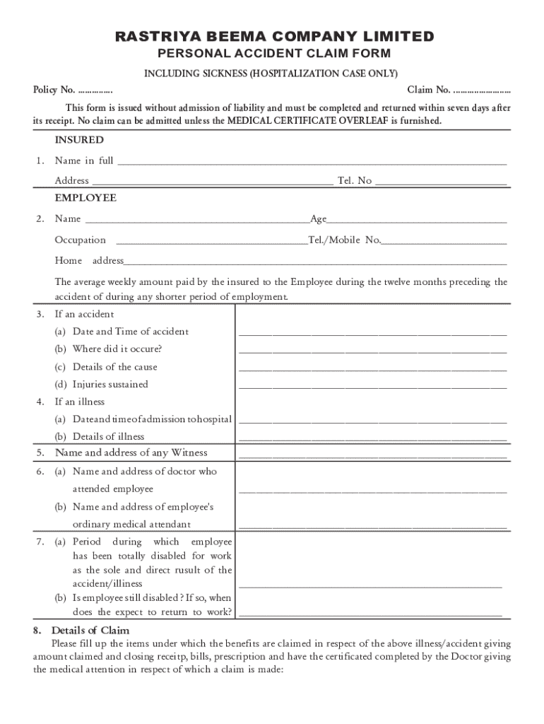 Fillable Online rastriya beema company limited - personal accident ...