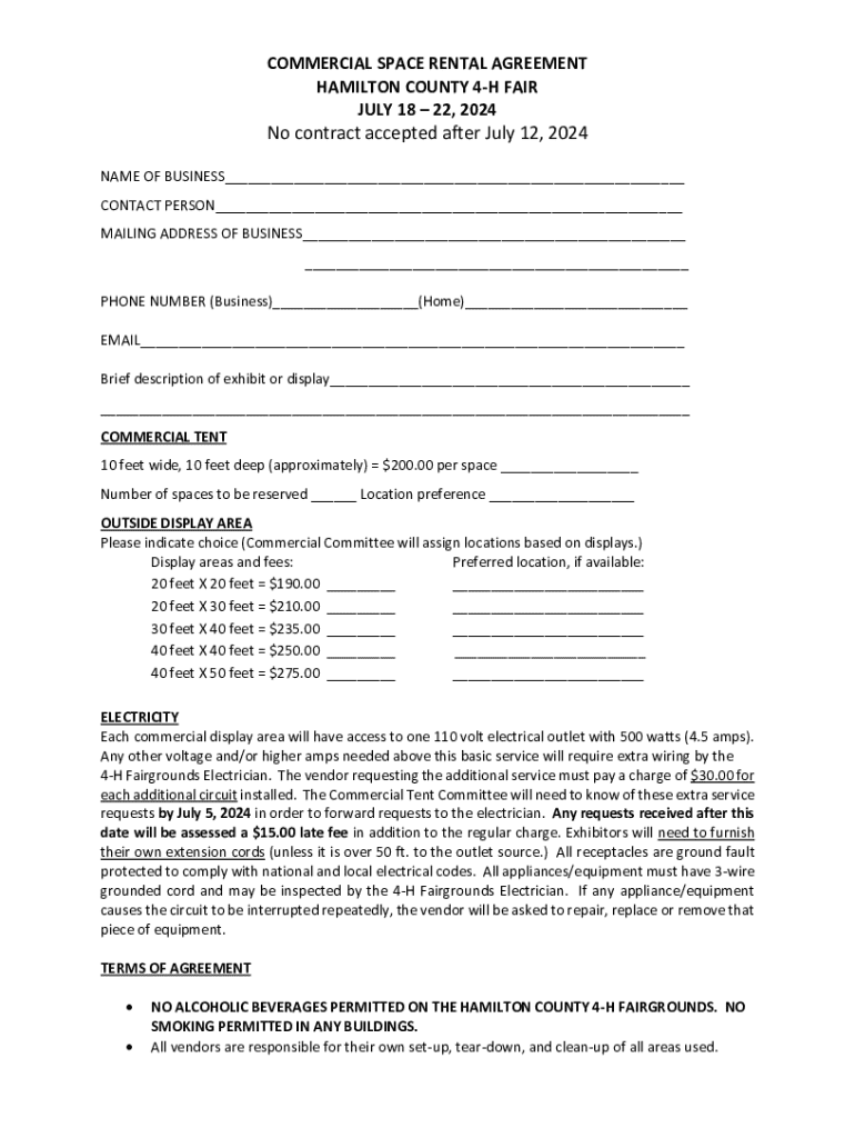 Fillable Online extension purdue Hamilton County 4-H Fairgrounds Rental Agreement Fax Email ...