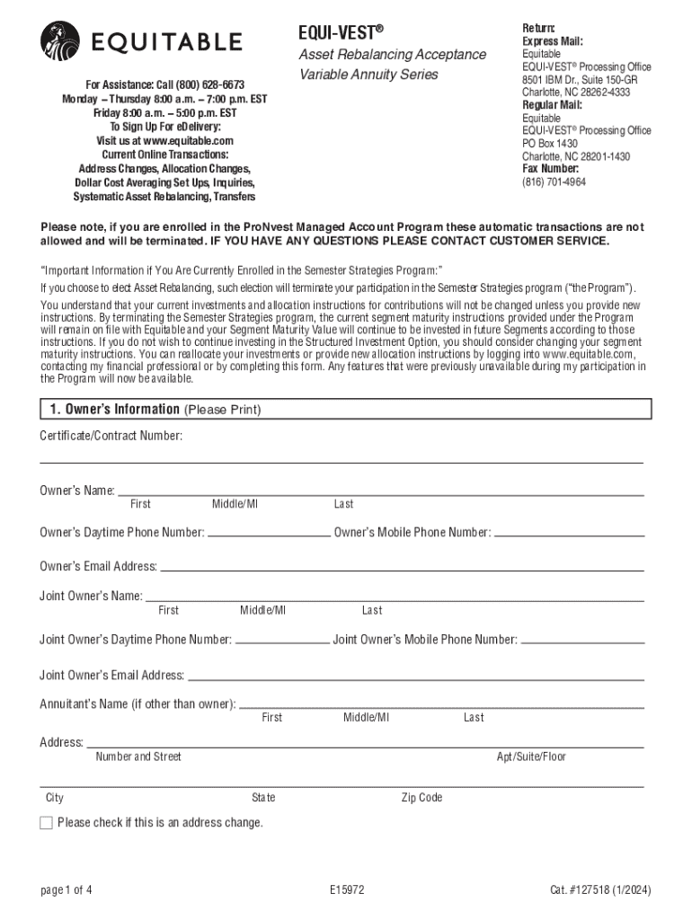 Fillable Online EQUI-VEST annuity forms Fax Email Print - pdfFiller