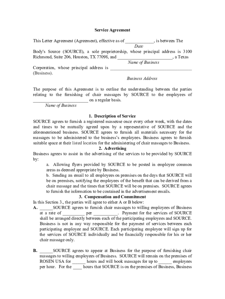 Fillable Online Service Agreement This Letter Agreement (Agreement ...