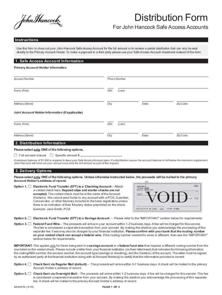 Fillable Online Safe Access Account- Distribution Request Form Fax Email Print - pdfFiller