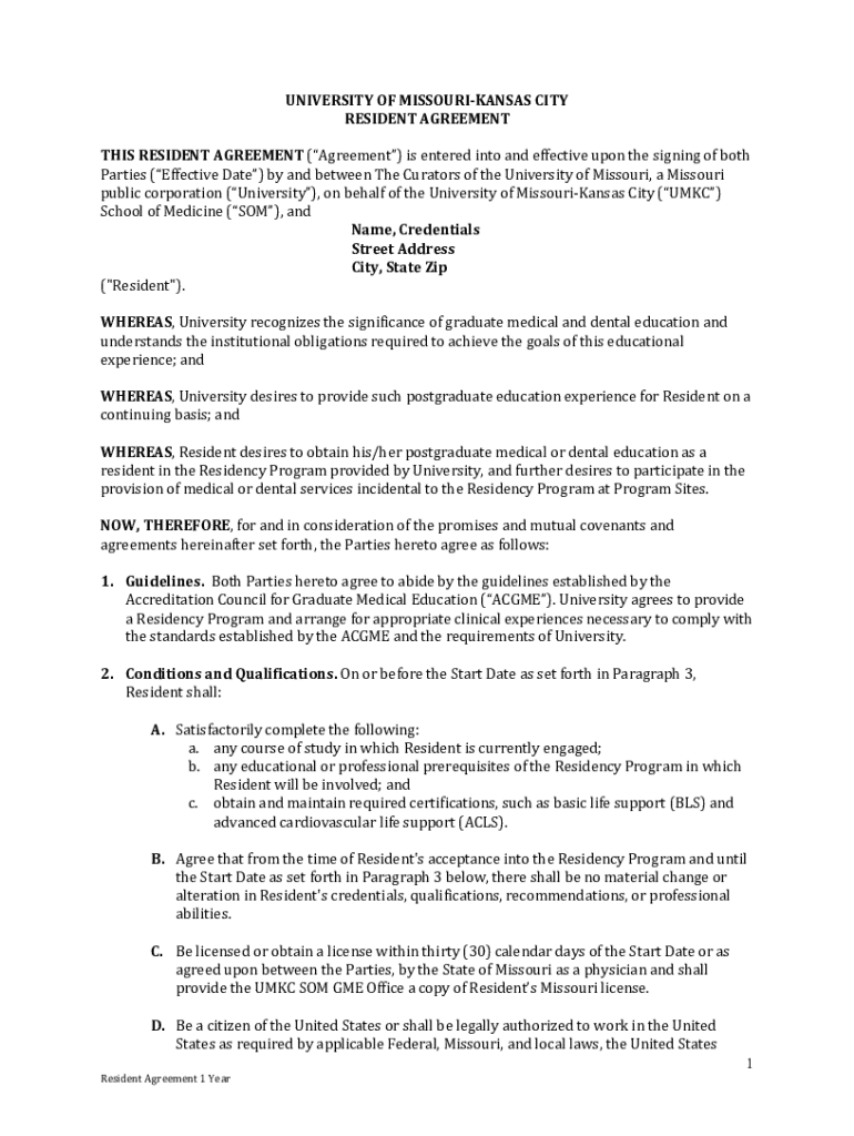 Fillable Online med umkc UMKC SOM SAMPLE 24-25 Resident Agreement Fax ...