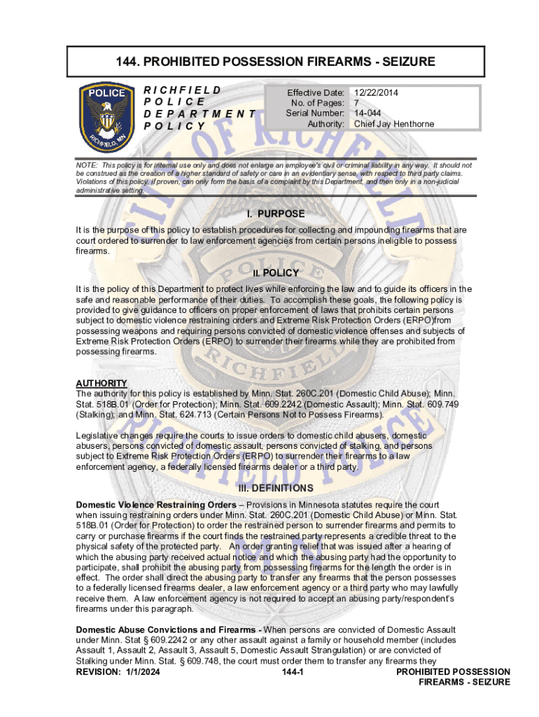 Fillable Online PROHIBITED POSSESSION FIREARMS - SEIZURE Fax Email ...