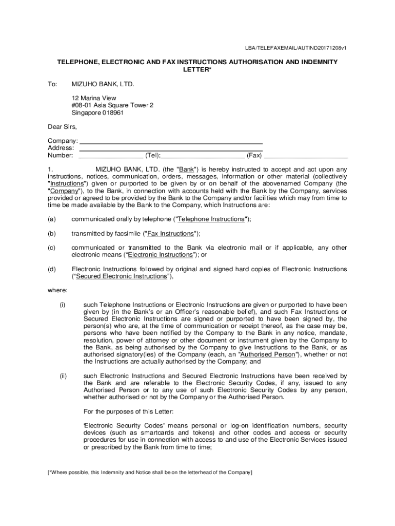 Fillable Online telephone and fax instructions authorisation and ...