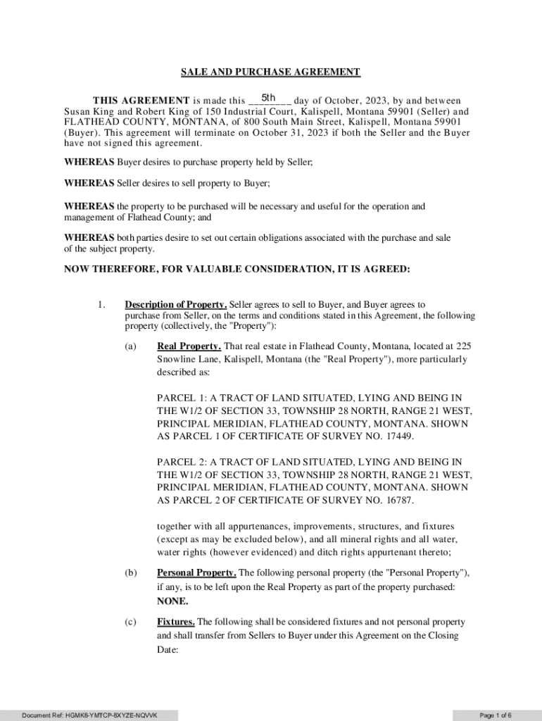 Fillable Online flathead mt SALE AND PURCHASE AGREEMENT THIS AGREEMENT is made ... Fax Email ...