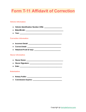 Fillable Online T-11 Affidavit of CorrectionDepartment of Revenue Fax ...