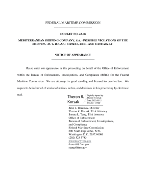 Fillable Online www2 fmc POSSIBLE VIOLATIONS OF THE SHIPPING ACT, 46 USC ... Fax Email Print ...