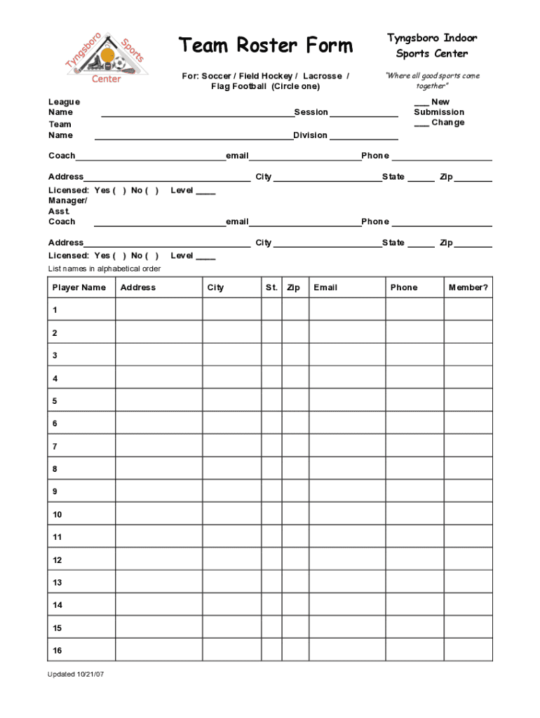 Fillable Online Team Roster Form.doc Fax Email Print - pdfFiller