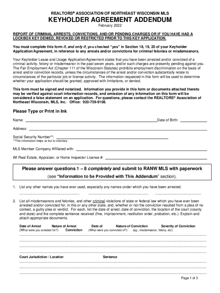 Fillable Online keyholder agreement addendum Fax Email Print - pdfFiller