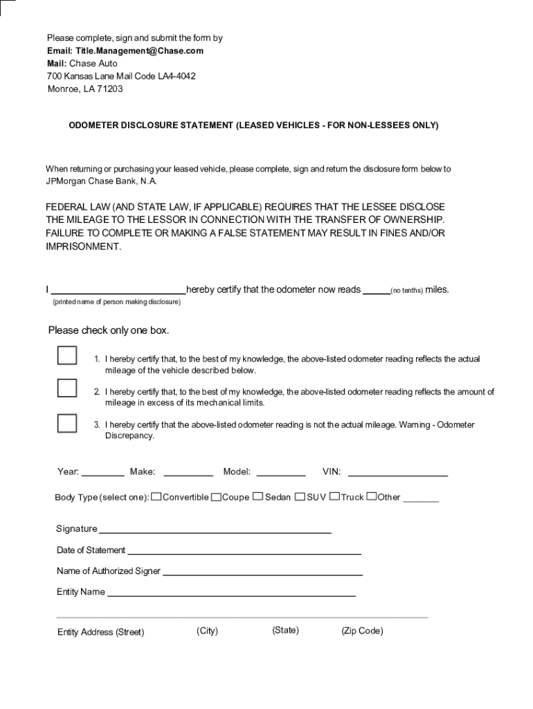 Fillable Online Odometer Disclosure Statement - Leased Vehicles - for ...