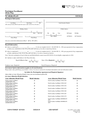 Fillable Online NC 401K Plan Enrollment Form Fax Email Print - pdfFiller