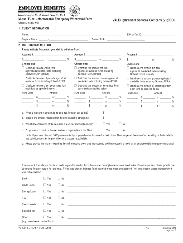Fillable Online Unforeseeable Emergency Distributions from 457(b) Plans ...