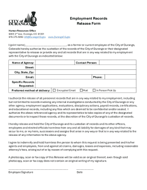 Fillable Online Employment Records Release Form. City of Durango ...
