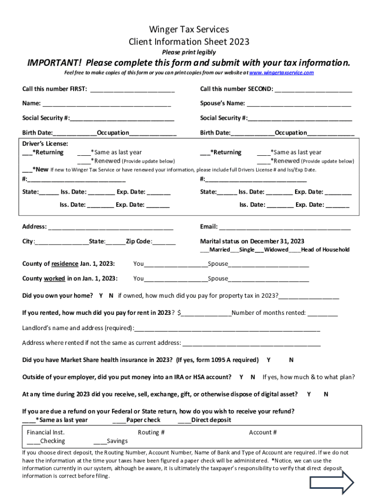 Fillable Online Forms - Winger Tax Services Fax Email Print - pdfFiller