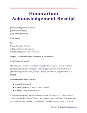 Honorarium Receipt To Employees Doc Template | pdfFiller