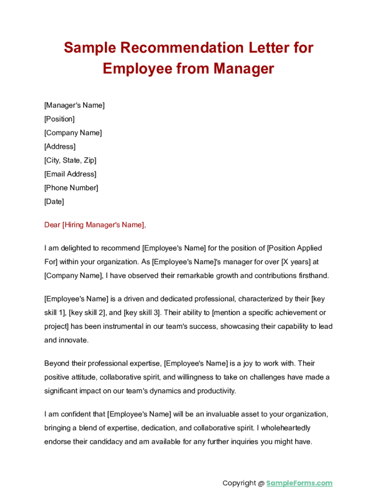 Fillable Online A Universal Job Recommendation Letter Template Fax ...
