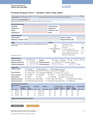 Fillable Online Product Enquiry Form - Tandem valve Type 2034. Product ...