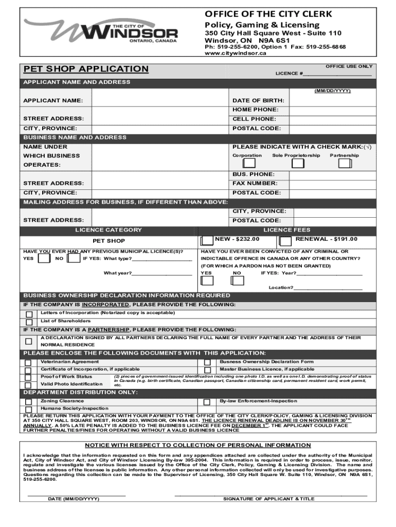 Fillable Online Pet Shop Application Form.pdf Fax Email Print - pdfFiller
