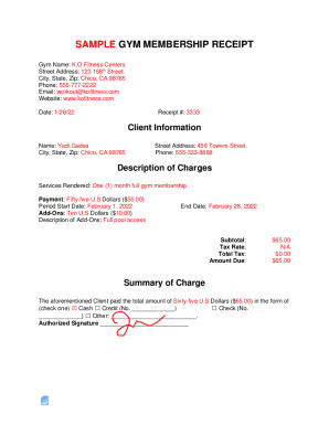 Fillable Online Gym Membership Receipt Template - Invoice Maker Fax ...