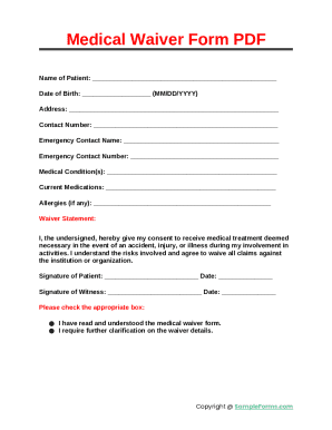 Medical Waiver PDF Doc Template | pdfFiller