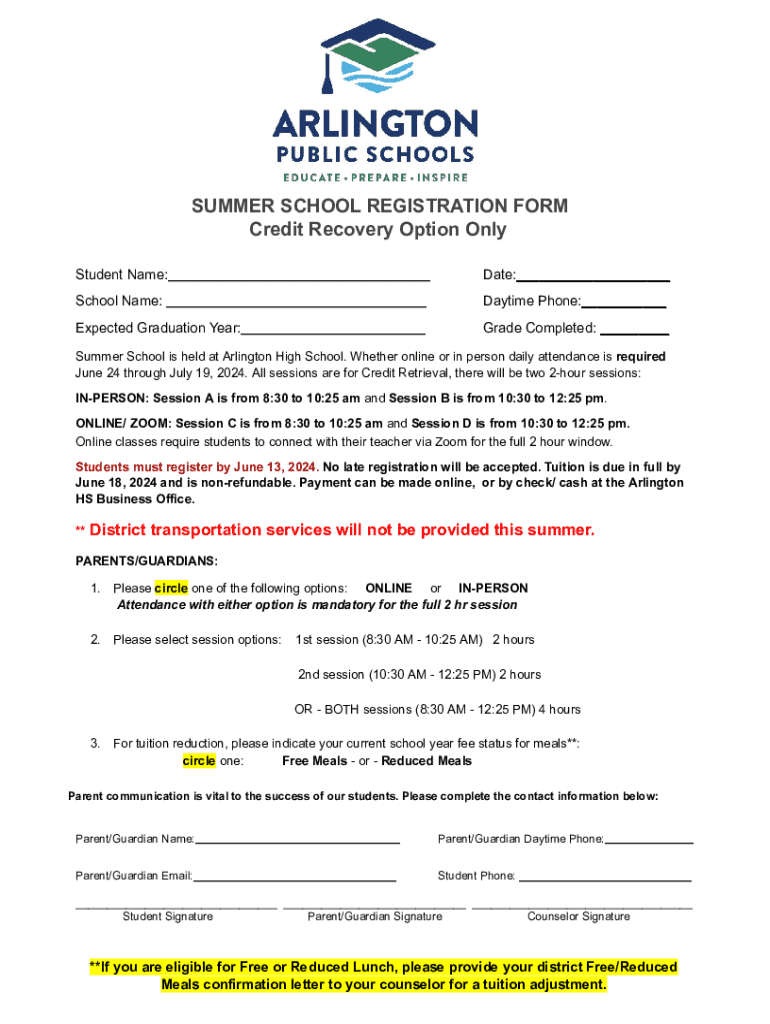 Fillable Online 2024 Summer School Registration Form - Google Docs Fax ...