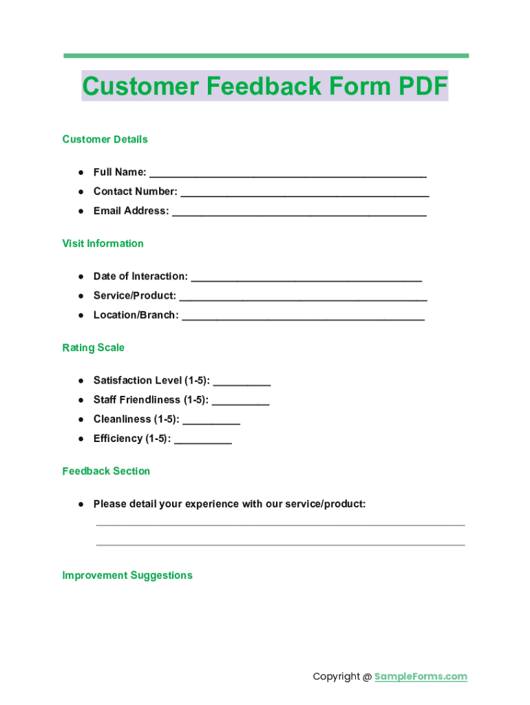 Fillable Online Customer Feedback Form PDF Fax Email Print - pdfFiller