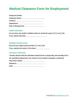 Medical Clearance for Employment Doc Template | pdfFiller