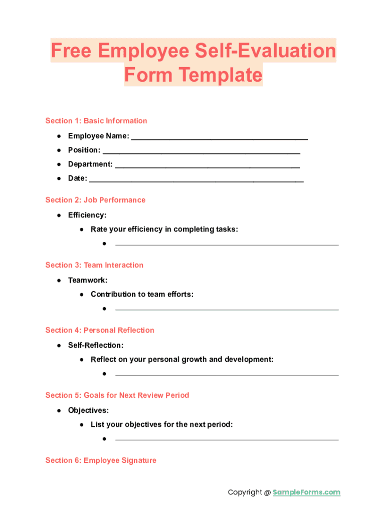 Fillable Online Free Employee Self-Evaluation Form Template Fax Email ...