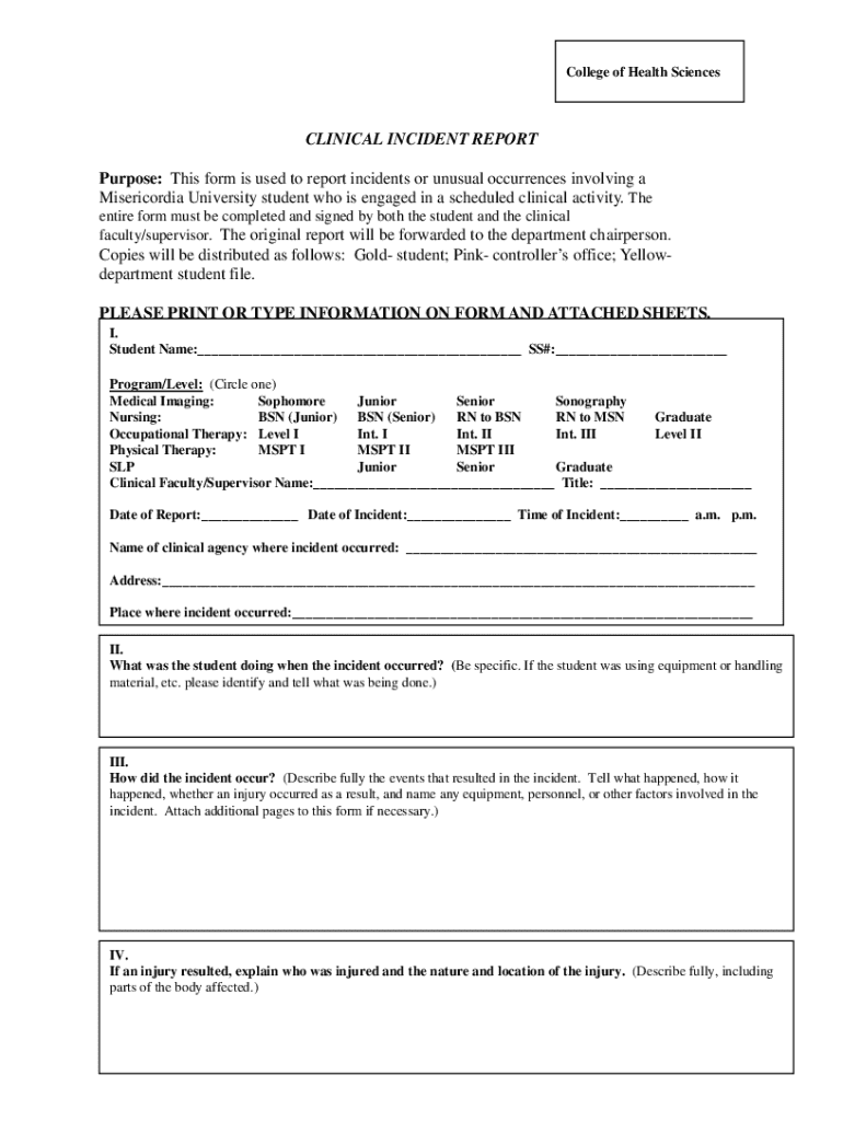 Fillable Online Clinical Incidents & Injuries - Nursing Students - UW-Madison Fax Email Print ...
