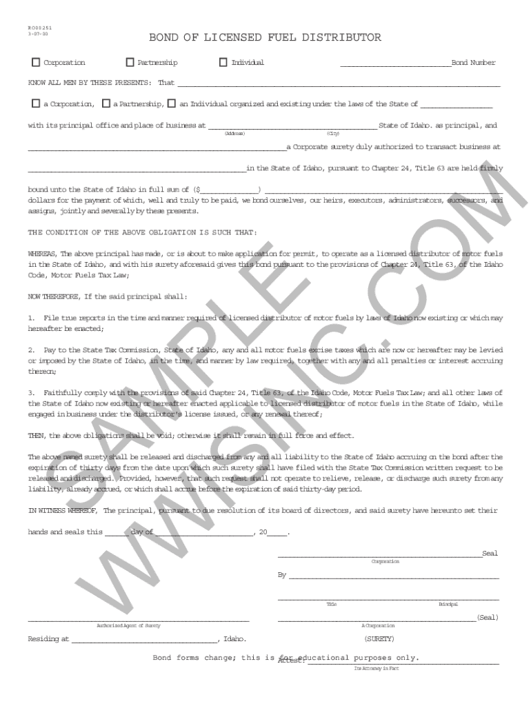 Fillable Online RT 133 - Motor Fuel Distributor Bond Form Fax Email ...