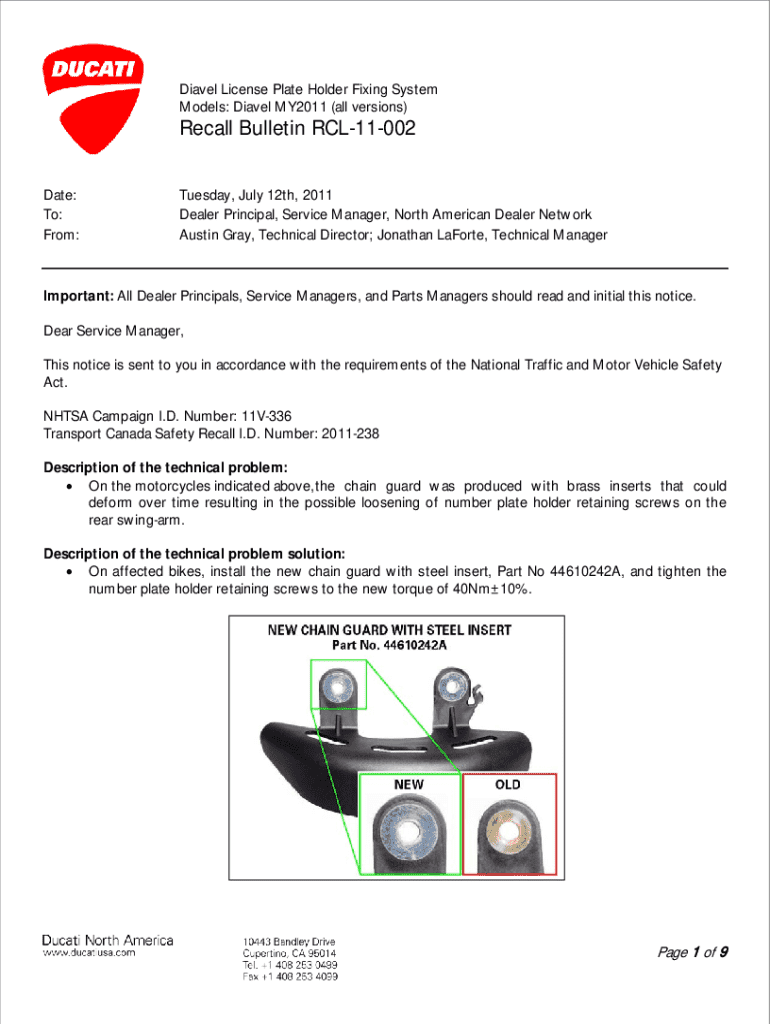 Fillable Online Product recall because broken license plate holder Fax ...