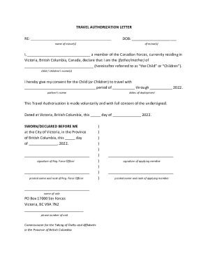 Fillable Online Authorization Letter Cross Border Travel for a Minor ...
